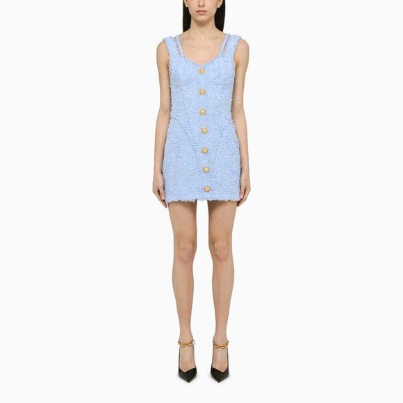 Balmain | Dresses | Balmain Blue Terrycloth Sheath Dress | Poshmark